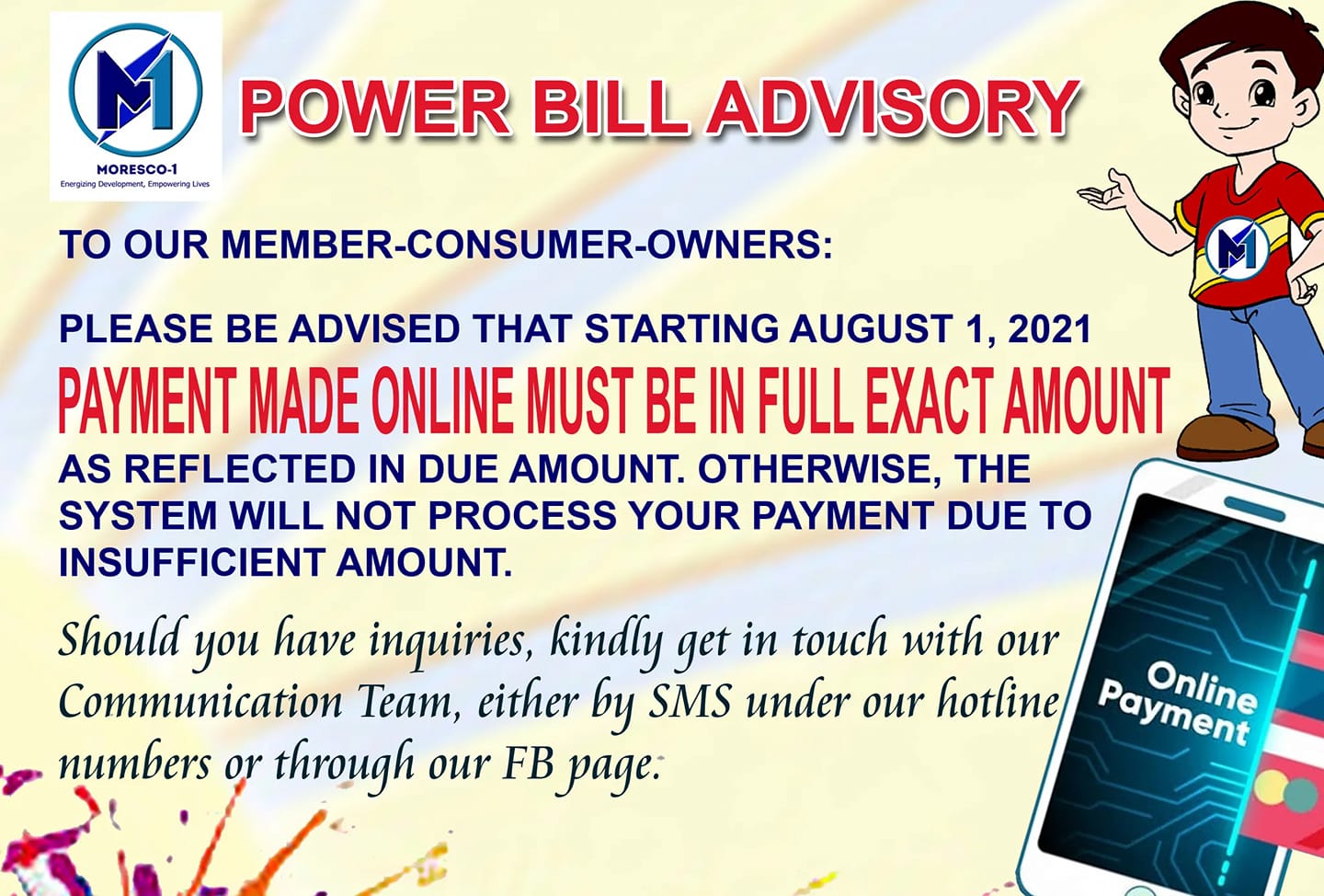 POWER BILL ADVISORY: GCASH PAYMENTS MUST BE IN FULL – MORESCO-1