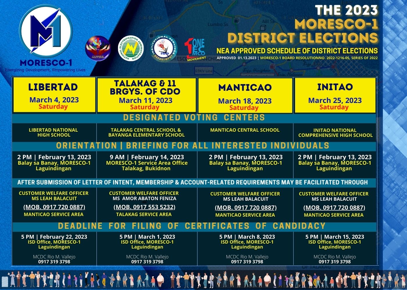2023 MORESCO-1 DISTRICT ELECTIONS SCHEDULE ANNOUNCED – MORESCO-1