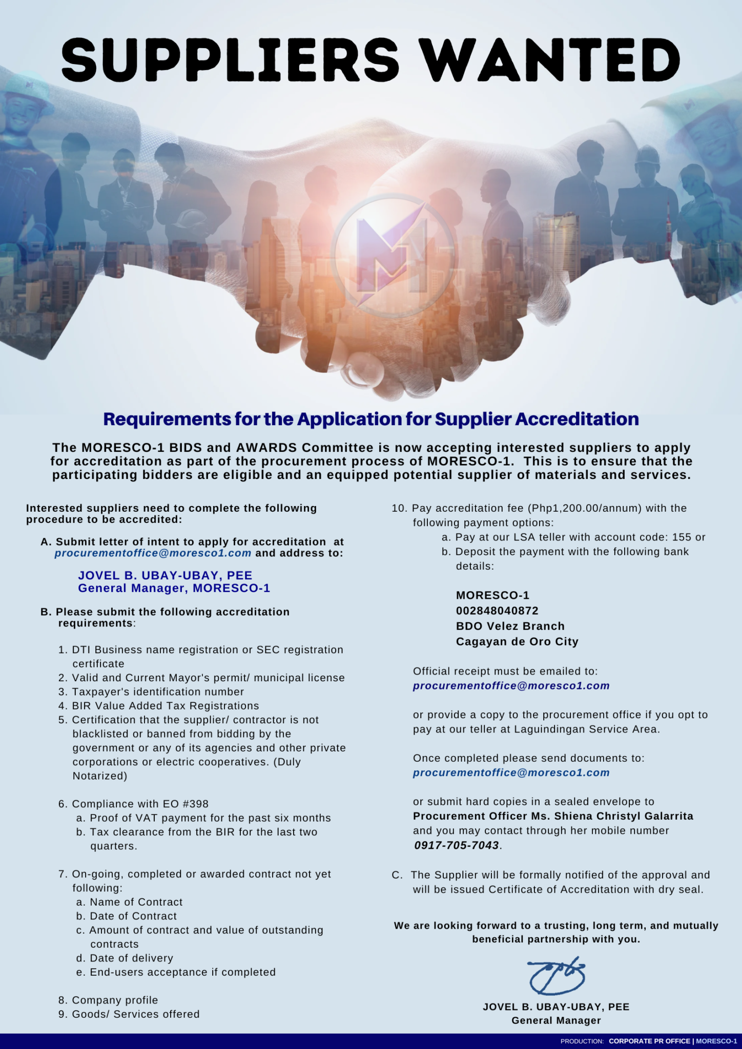 SUPPLIER WANTED – MORESCO-1