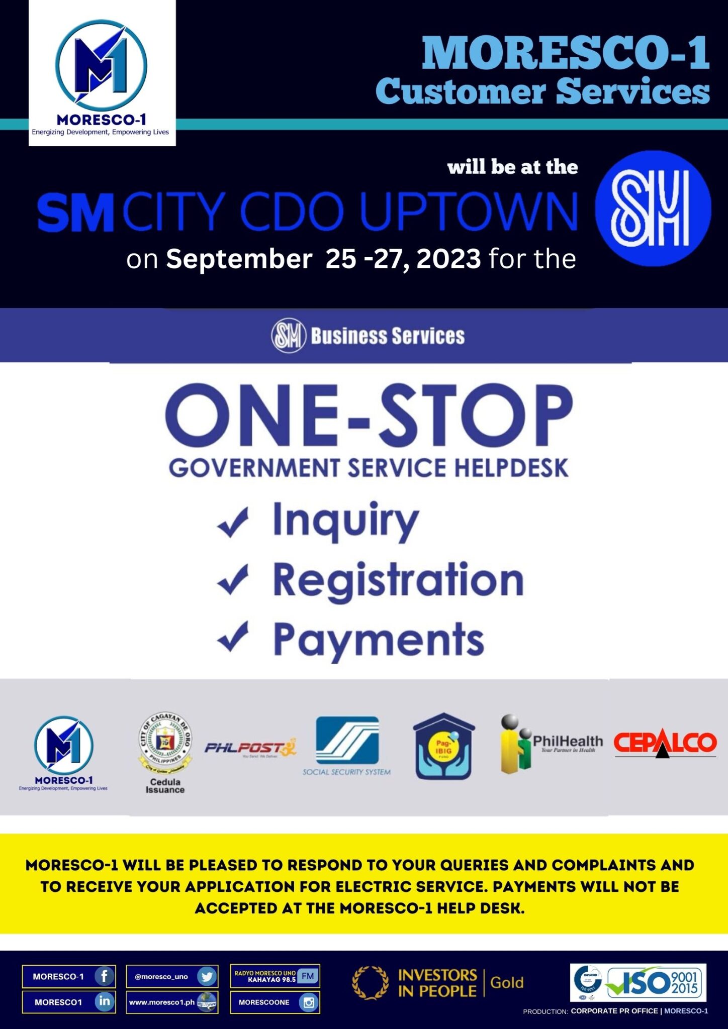 MORESCO-1 joins 2nd 2023 One Stop Government Service Help Desk in SM ...