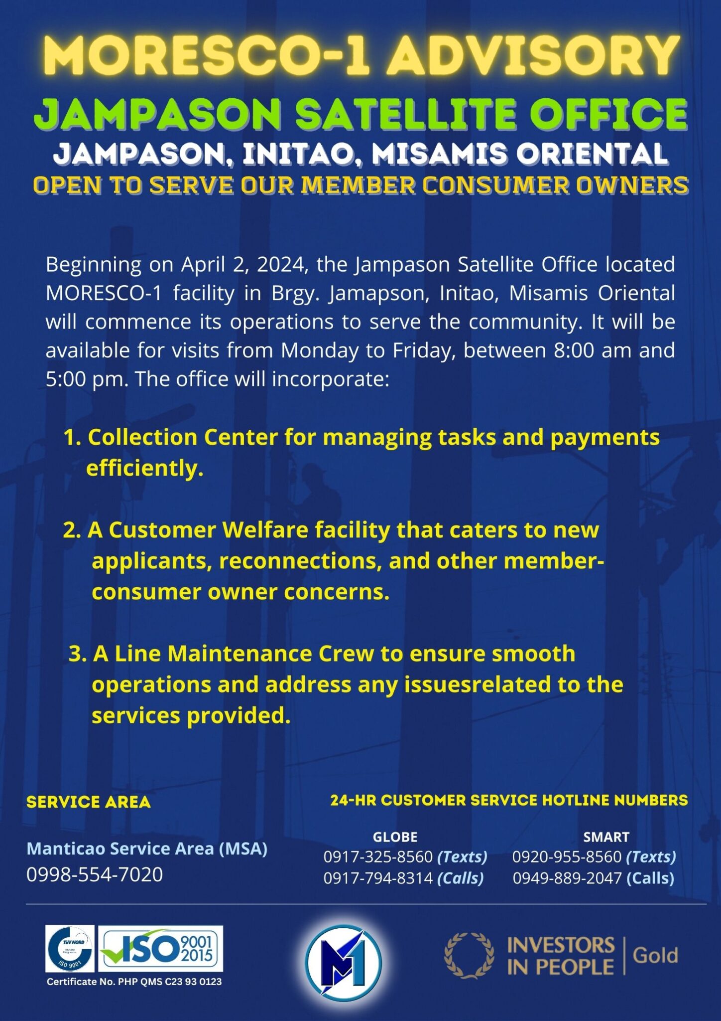 JAMPASON SATELLITE OFFICE – Open to serve our Member-consumers starting April 2 – MORESCO-1