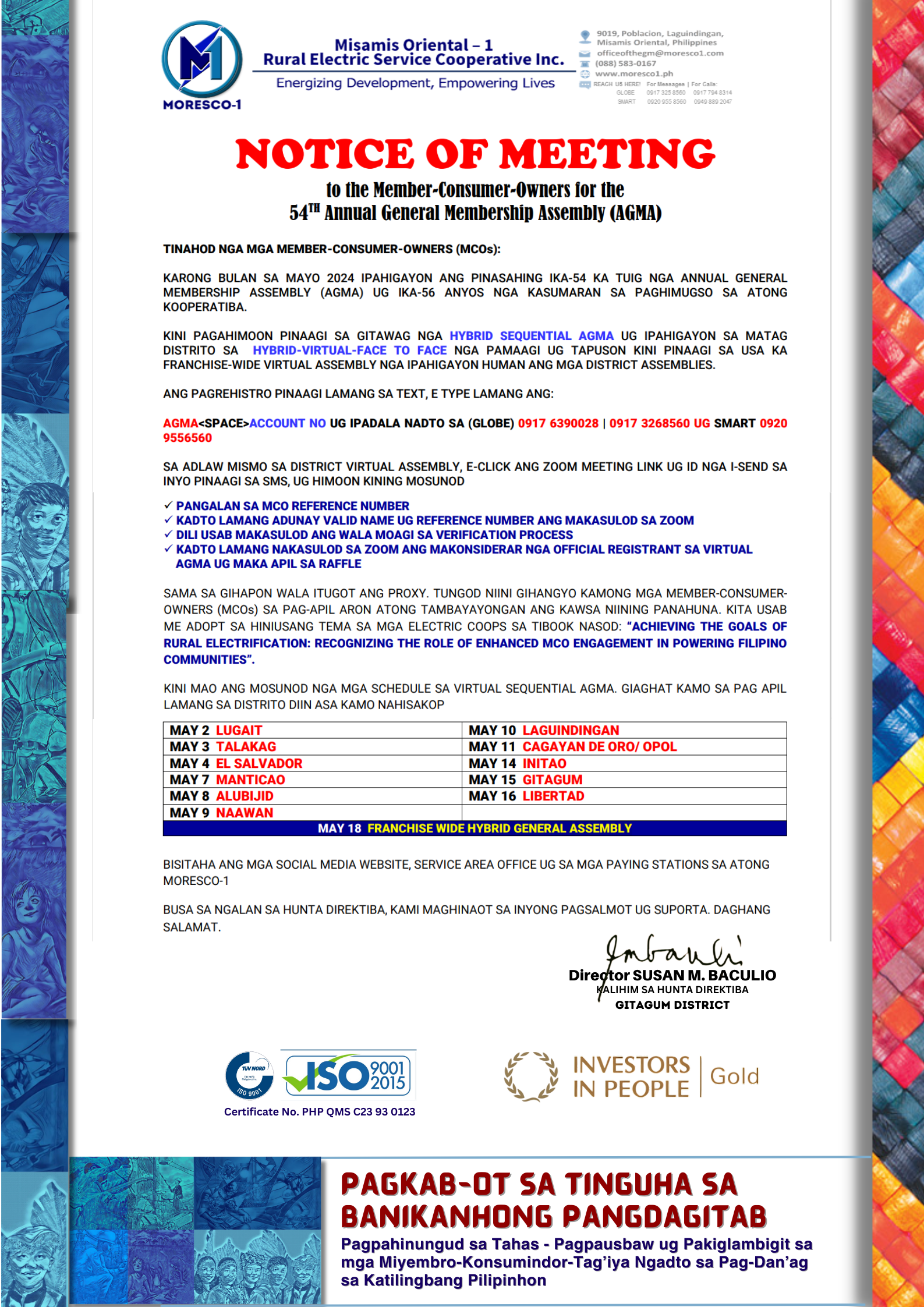 NOTICE OF MEETING to the Member-Consumer-Owners for MORESCO-1’s 54TH ...