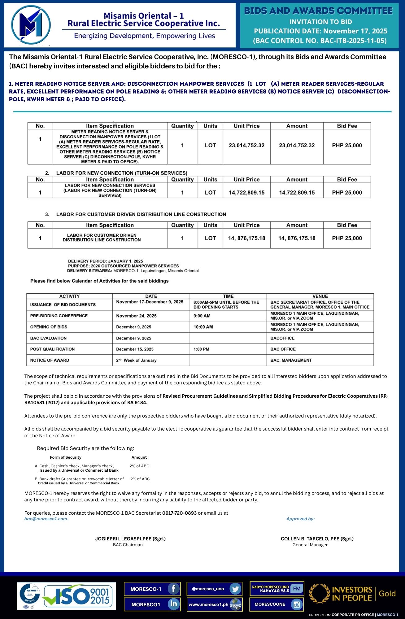 PUBLICATION DATE: November 17, 2025(BAC ONTROL NO. BAC-ITB-2025-11-05 ...